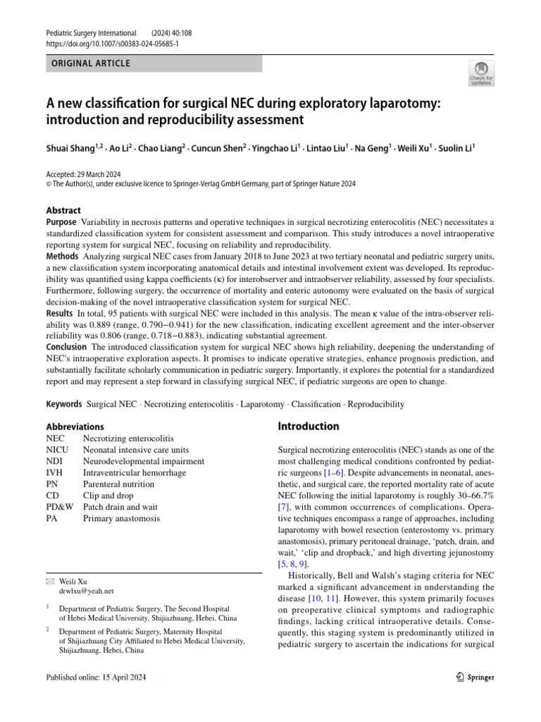 A New Classification For Surgical NEC During Exploratory Laparotomy ...