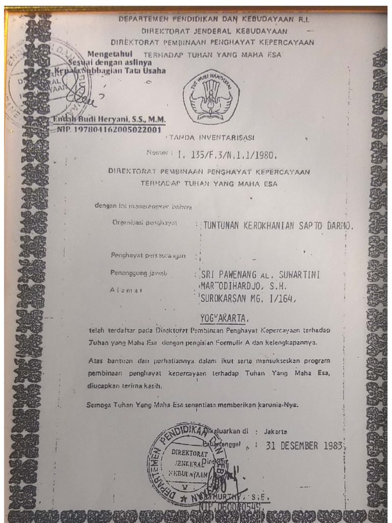 Tanda Inventarisasi KSD TH 1983 | PDF