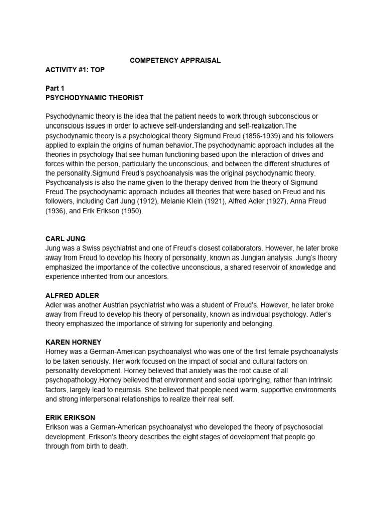 ACTIVITY #1 COMPETENCY APPRAISAL | Download Free PDF | Psychodynamics | Psychoanalysis