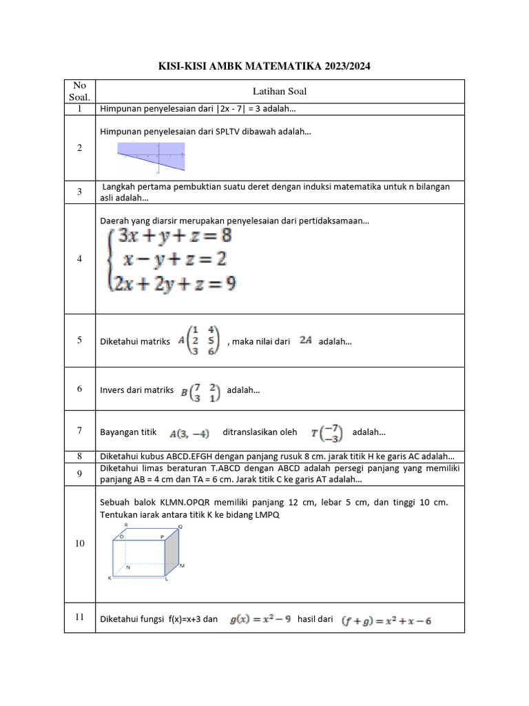 Matematika - Latihan Soal Ambk 2024 | PDF | Sains & Matematika