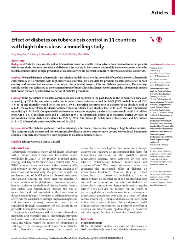 Eff Ect of Diabetes on Tuberculosis Control in 13 Countries With High ...