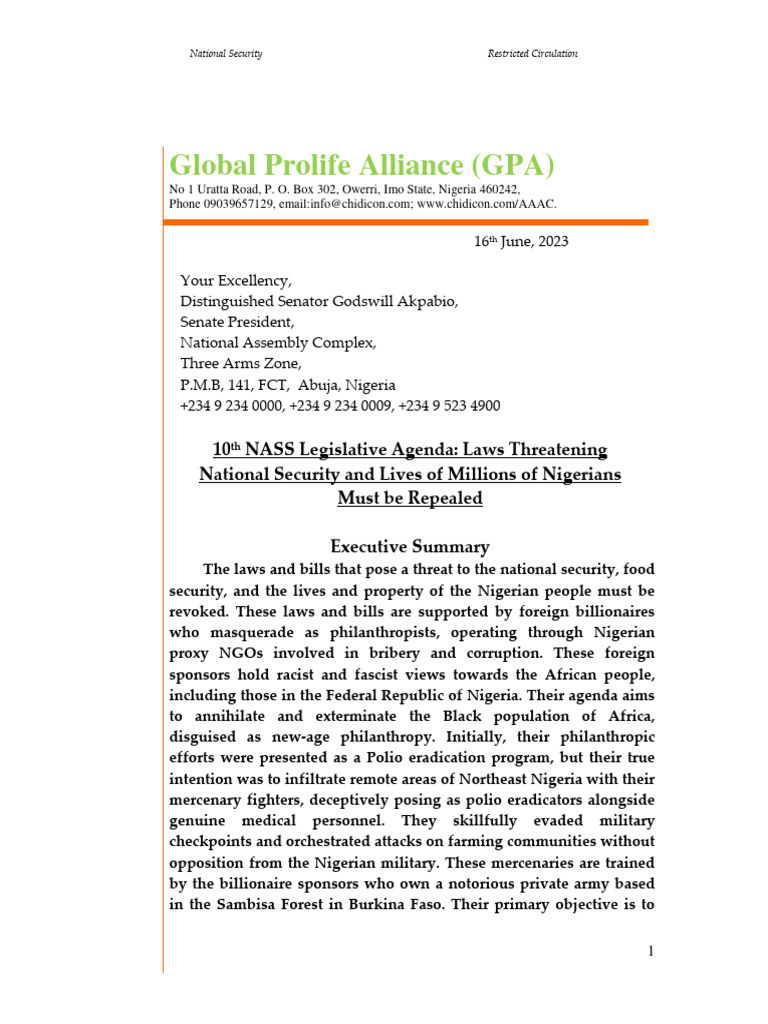 GPA Letter To Senate President Akpabio | PDF | Informed Consent | Organ ...