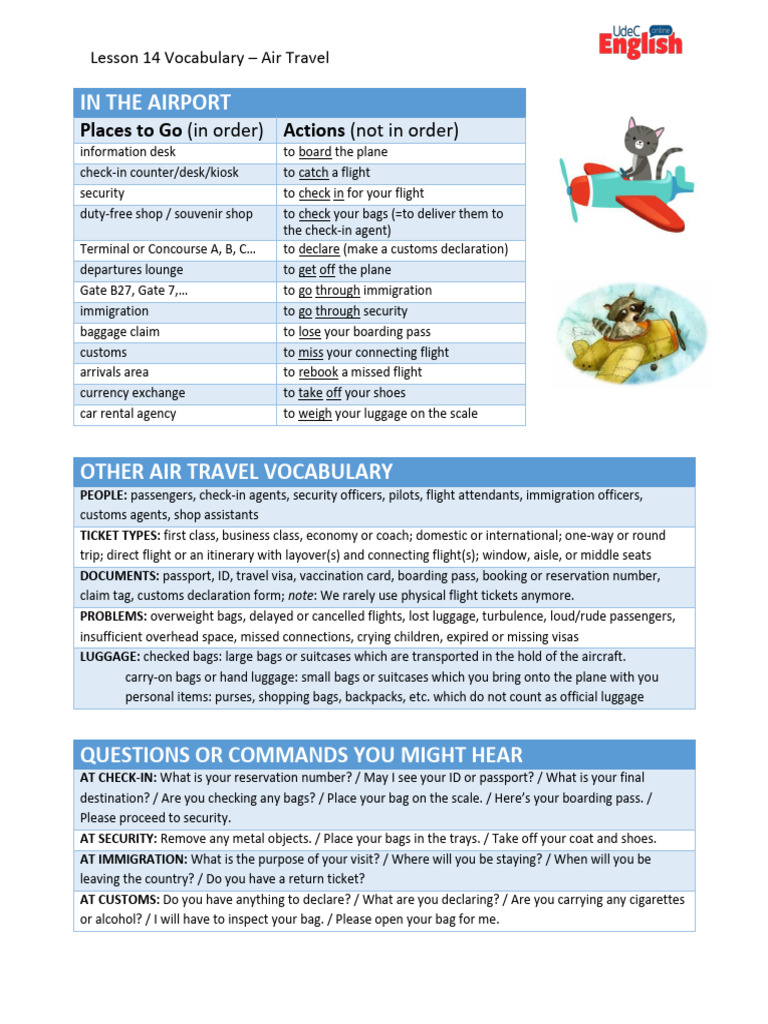 Air Travel Vocabulary Guide | PDF | Baggage