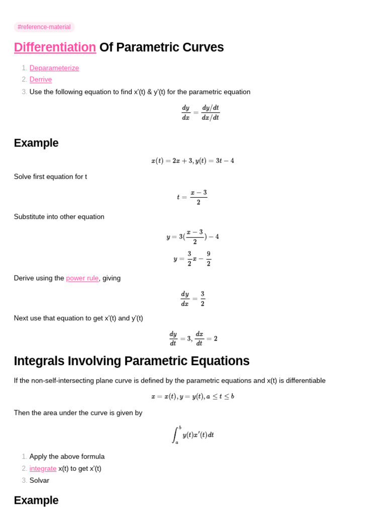 Calculus of Parametric Equations | PDF | Equations | Curve