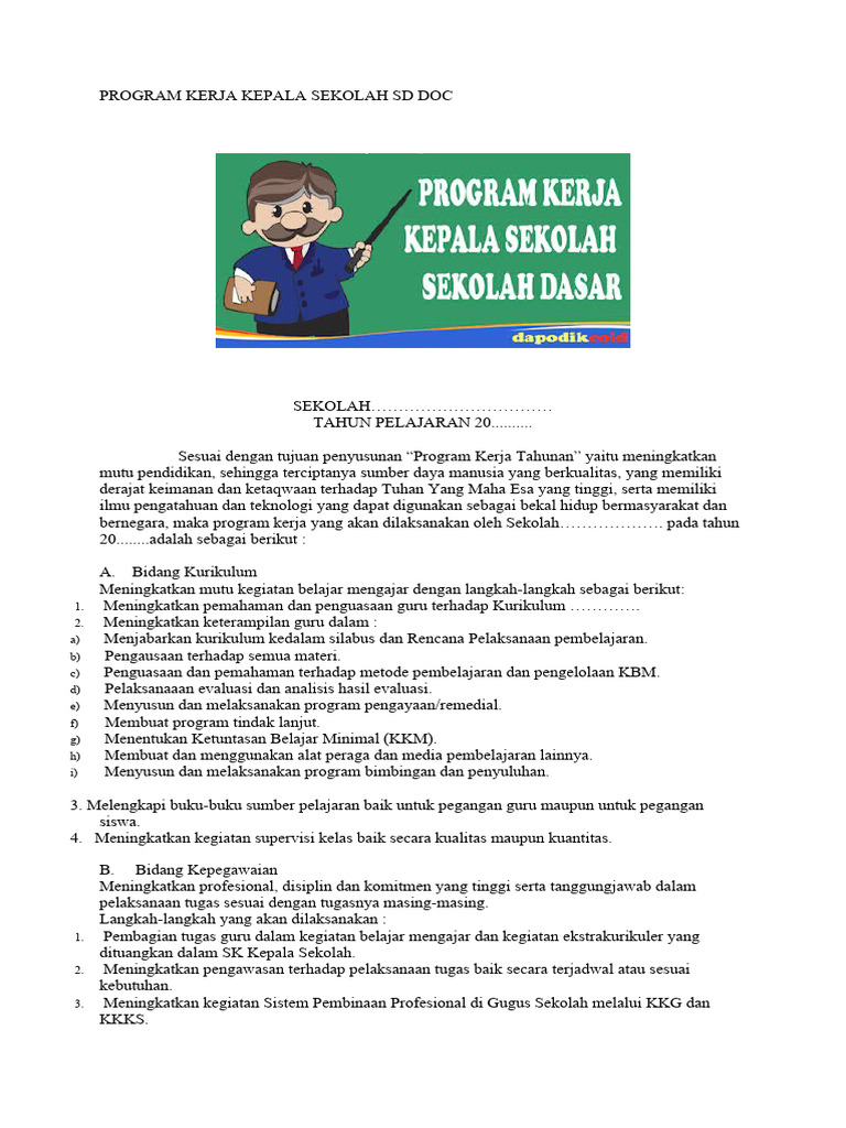 Program Kerja Kepala Sekolah SD 2023 | PDF | Karier & Perkembangan