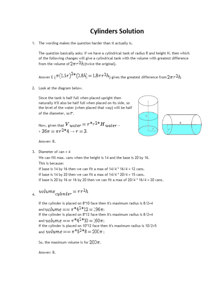 Cylinders Solution | PDF | Sphere | Volume