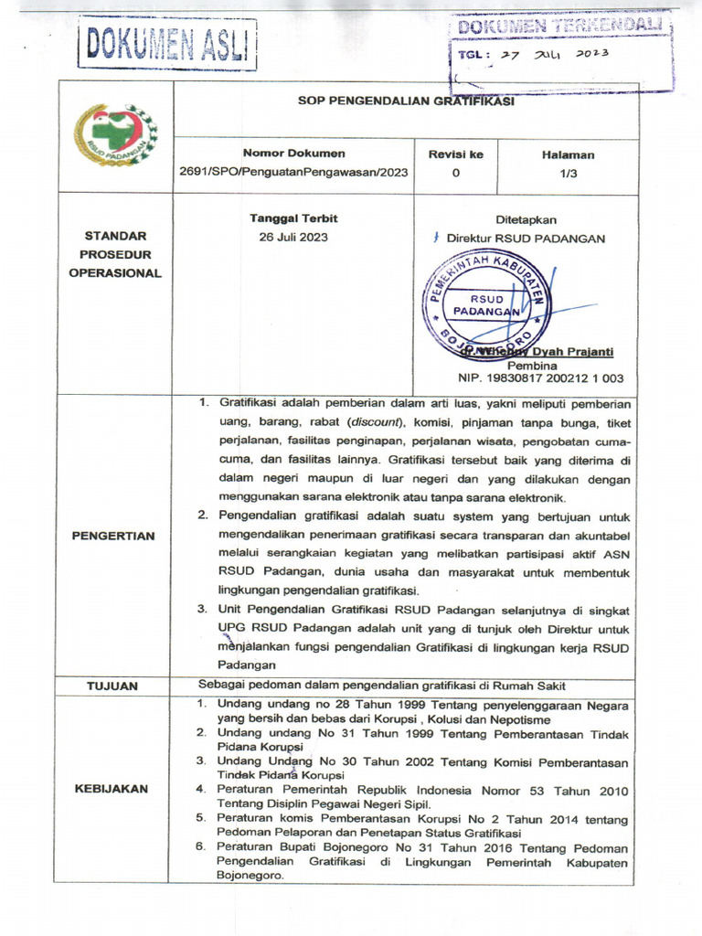 SPO Pengendalian Gratifikasi | PDF