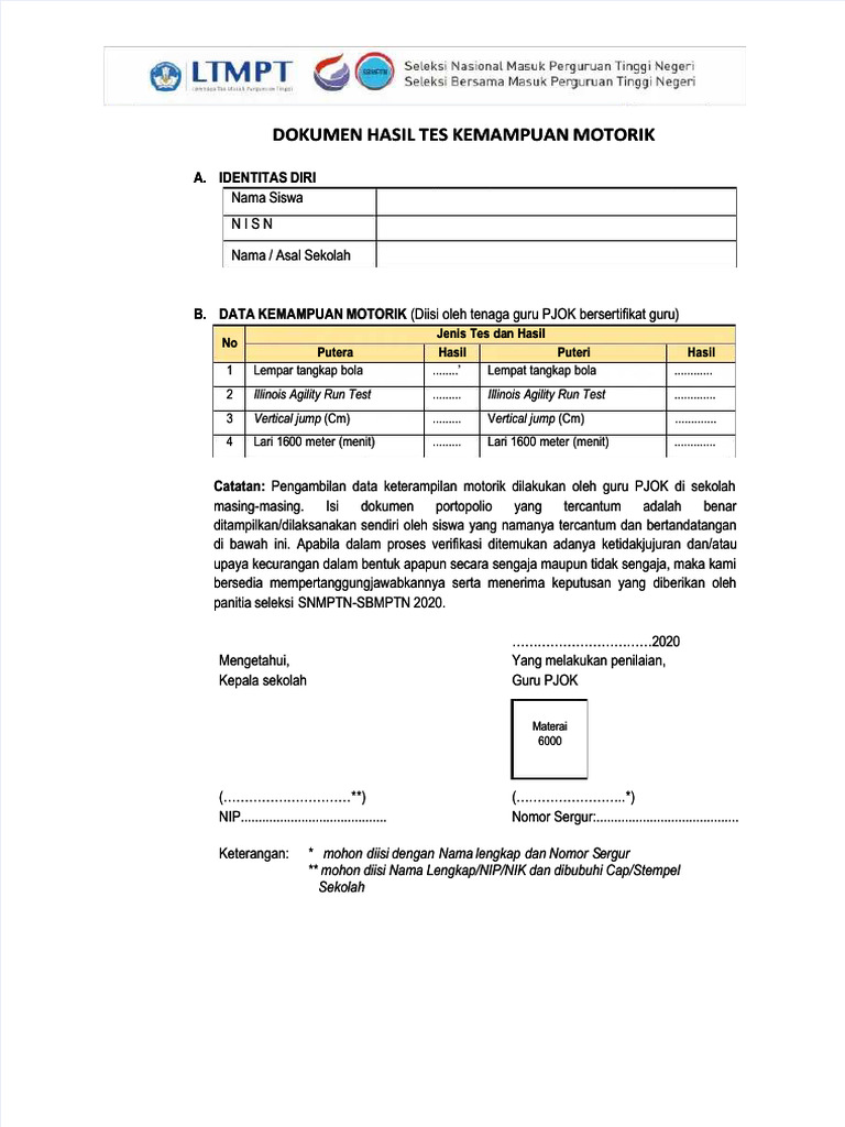 PDF Template Dokumen Keterampilan Motorik Portofolio Olahraga 2020docx Compress | PDF