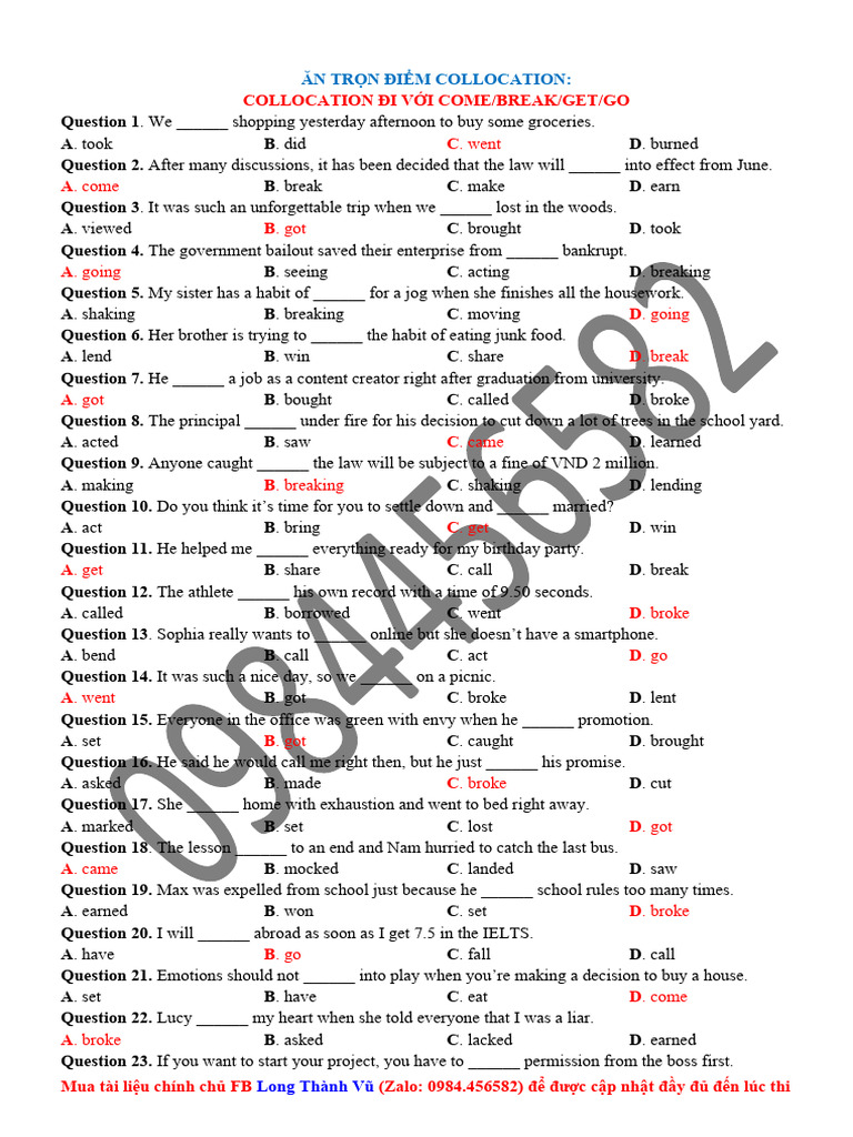 Key Collocation Đi V I Come Break Get Go | PDF