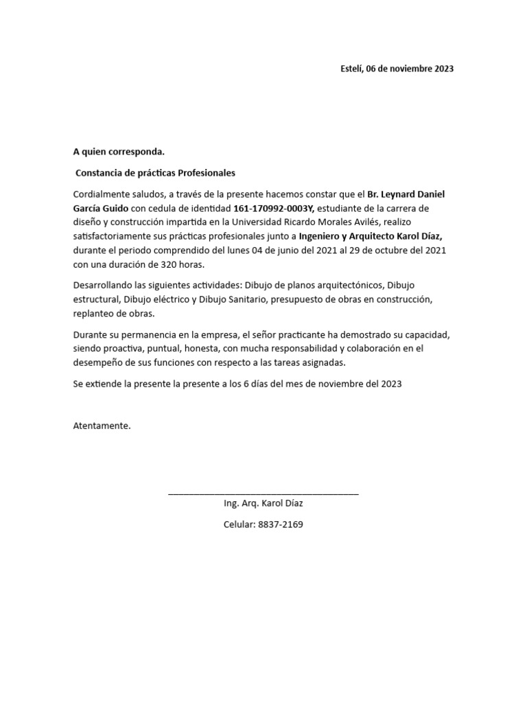 CONSTANCIA DE PRACTICA Leynard | PDF