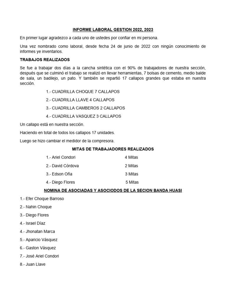 Informe Laboral | PDF