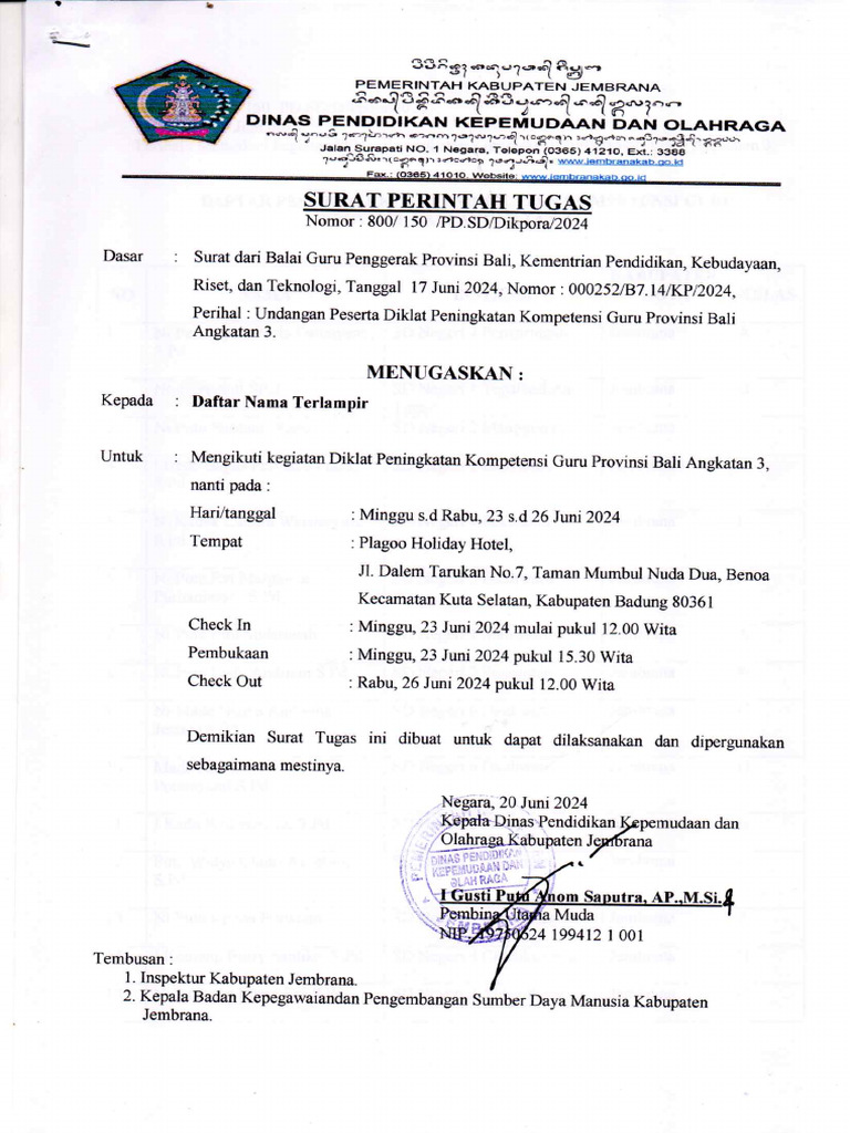 Surat Tugas PKG Angkatan 3 | PDF