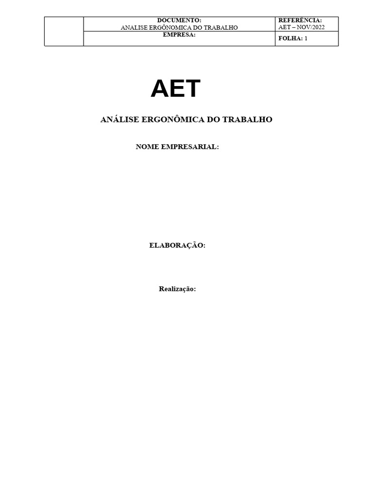 AET - Modelo | Download grátis PDF | Fatores humanos e Ergonomia