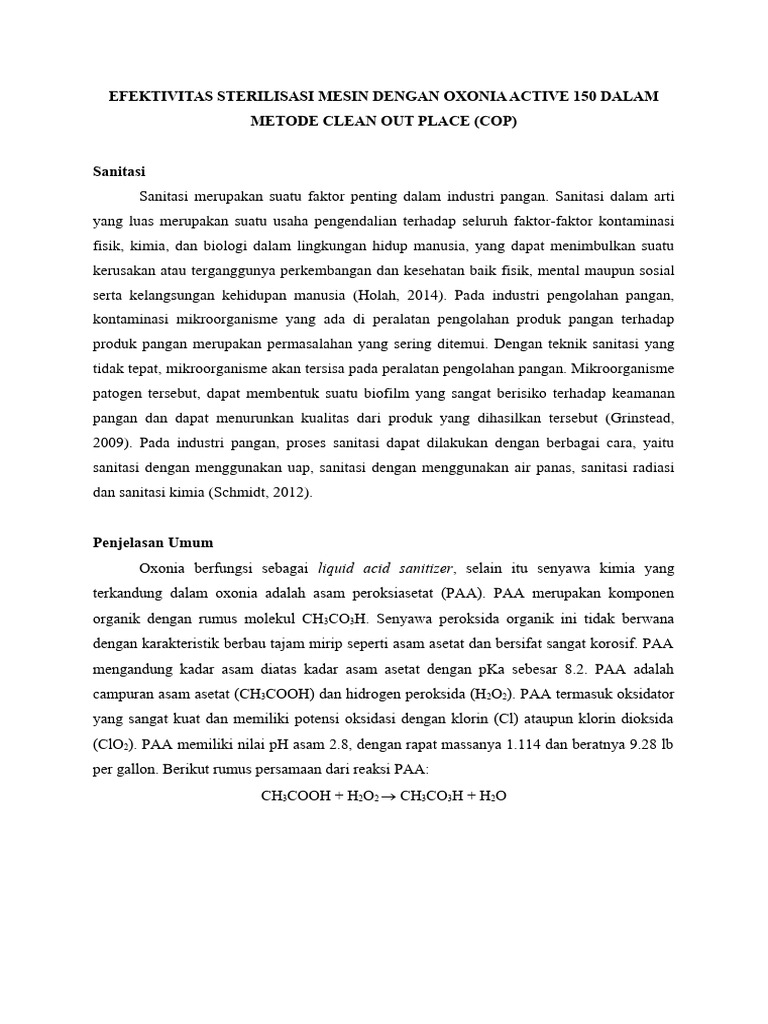 Efektivitas Oxonia Active 150 dalam Sanitasi | PDF