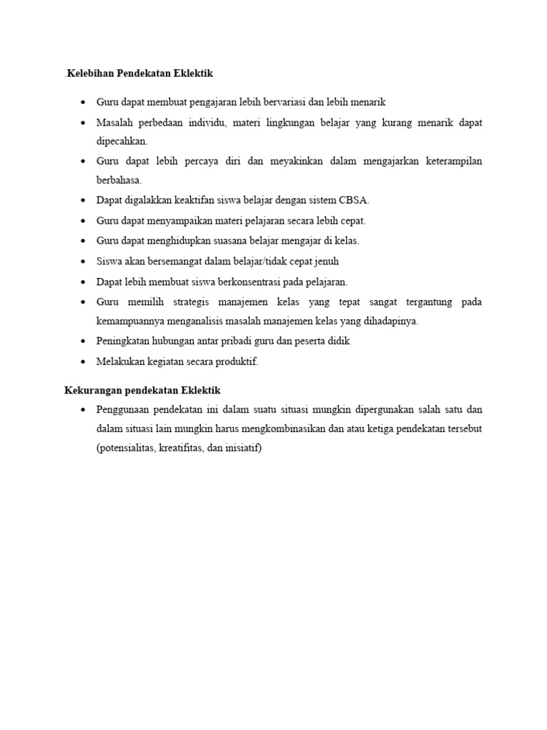 Kelebihan Dan Kekurangan Pendekatan Eklektik Dan Analitik Pluralistik | PDF | Karier & Perkembangan