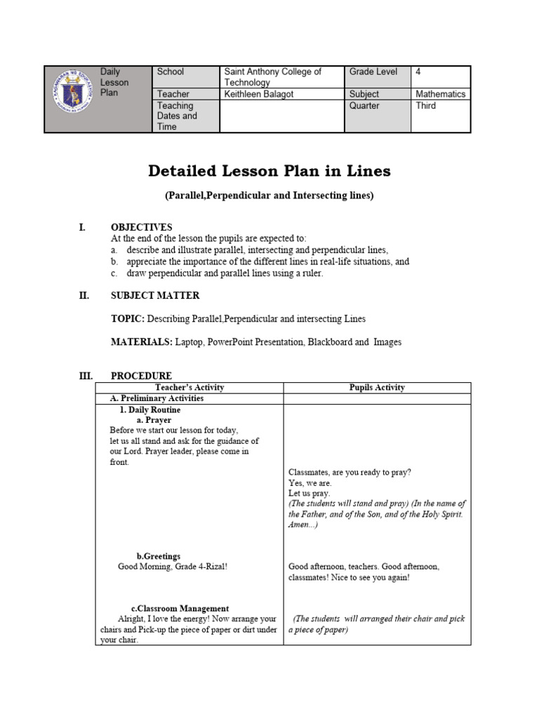 KEITHLEEN Lesson Plan | PDF | Angle | Lesson Plan
