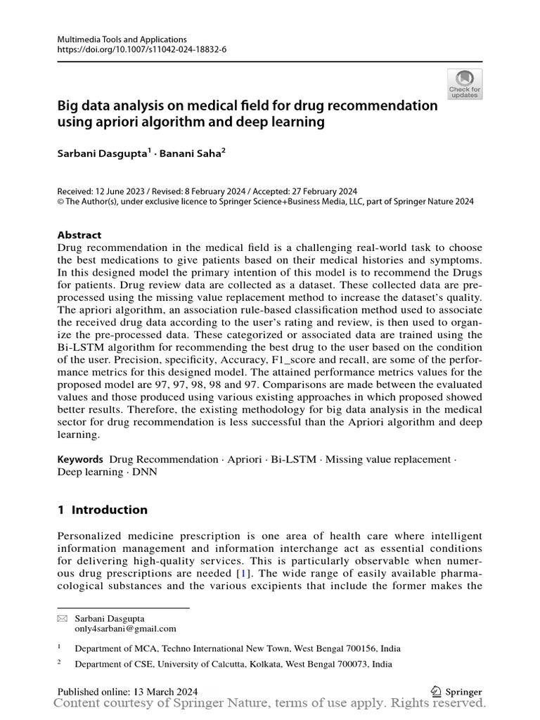 Big Data Analysis On Medical Field For Drug Recomm | PDF | Machine Learning | Deep Learning