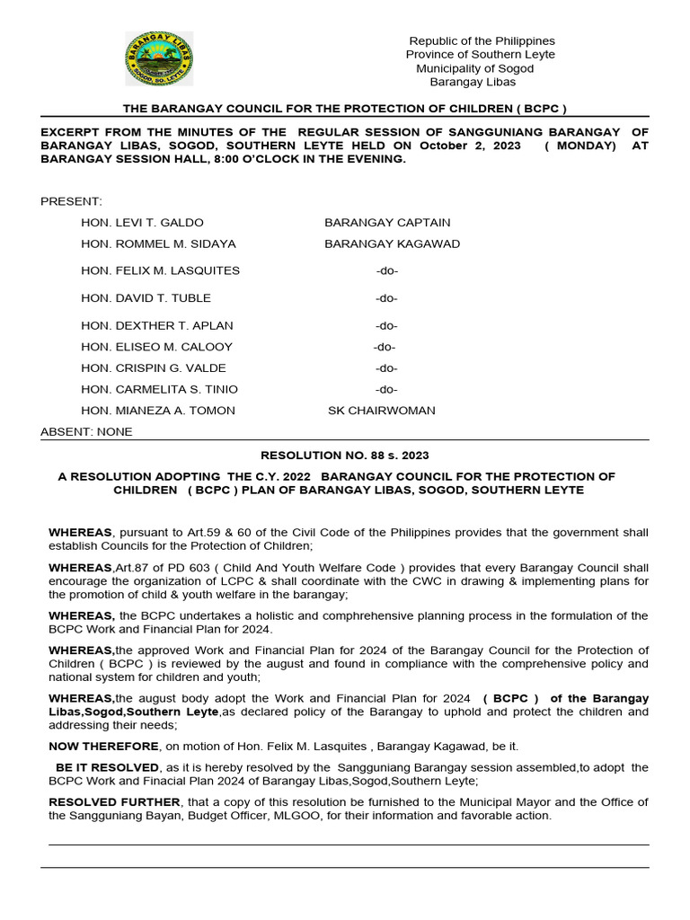 Bcpc Reso 2024 | Download Free PDF | Government