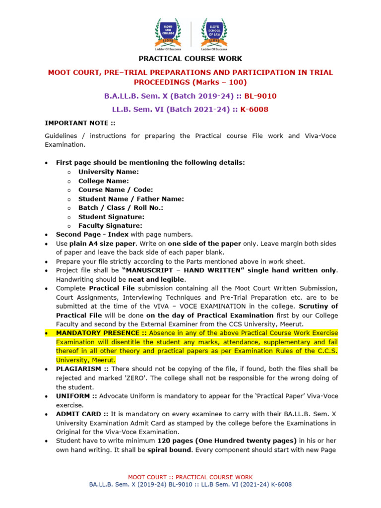 Moot Court, Pre-Trial Preparations and Participation in Trial ...