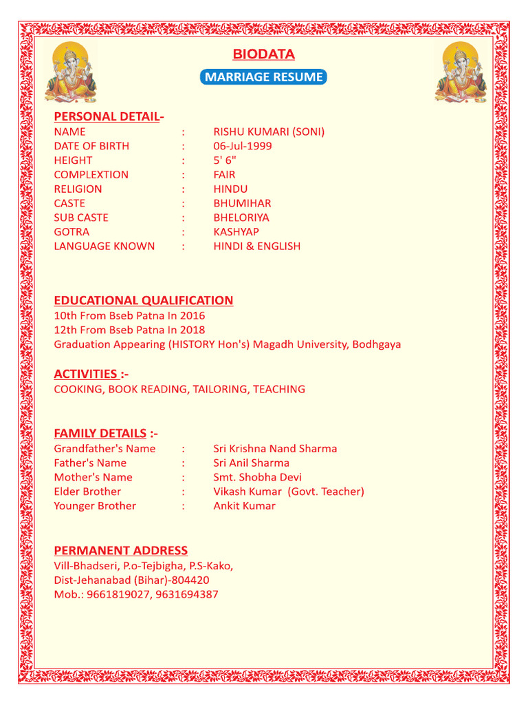 Marriage Resume | PDF
