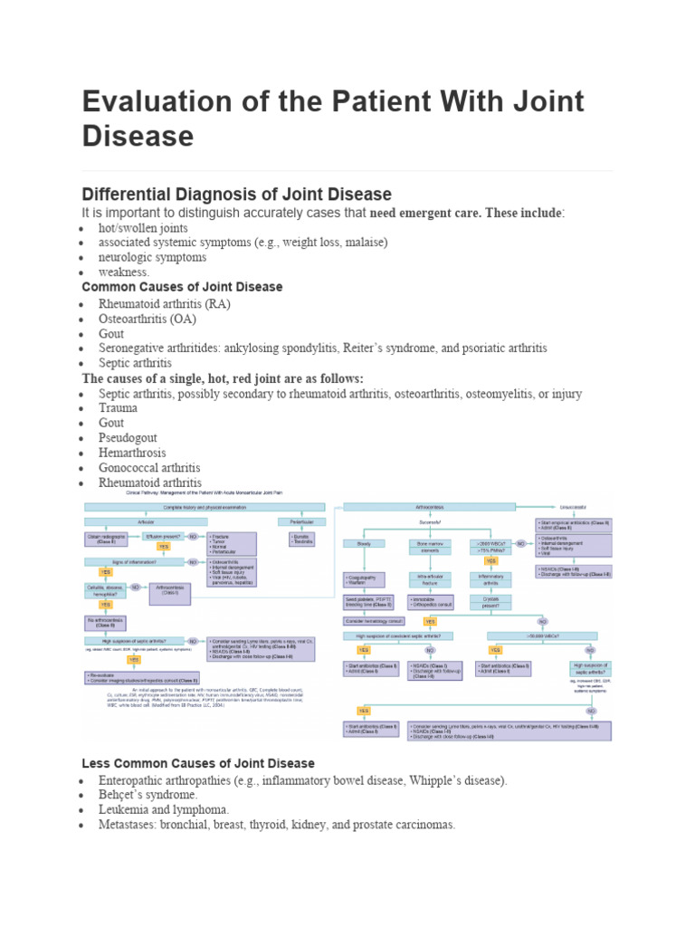 Joint Disease Evaluation and Diagnosis | PDF | Arthritis | Rheumatoid ...