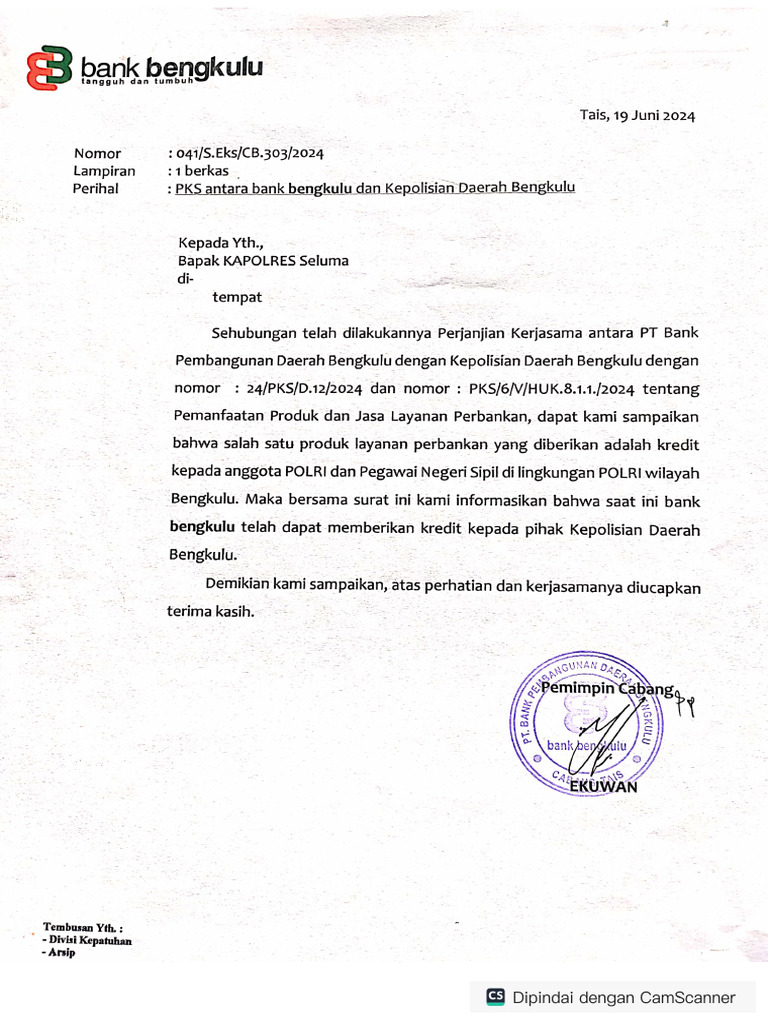 Surat PKS Antara BPD & Polda | PDF