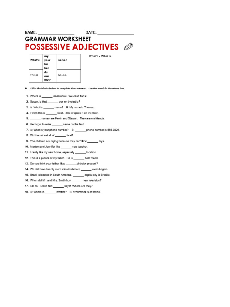 Possessives Adjectives | PDF
