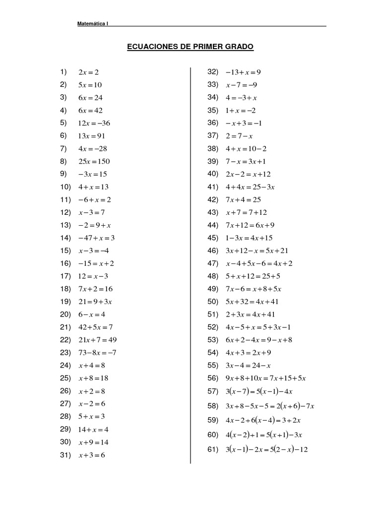 Ejercicios Ecuaciones de 1er Grado | PDF