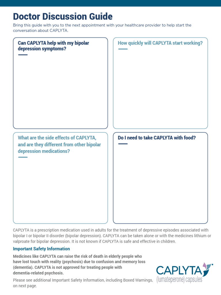 Doctor Discussion Guide Bipolar Depression | PDF | Major Depressive ...