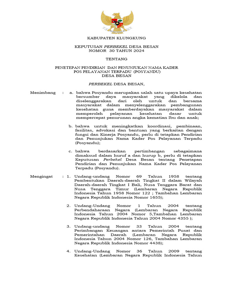 Penetapan Kader Posyandu Desa Besan | PDF