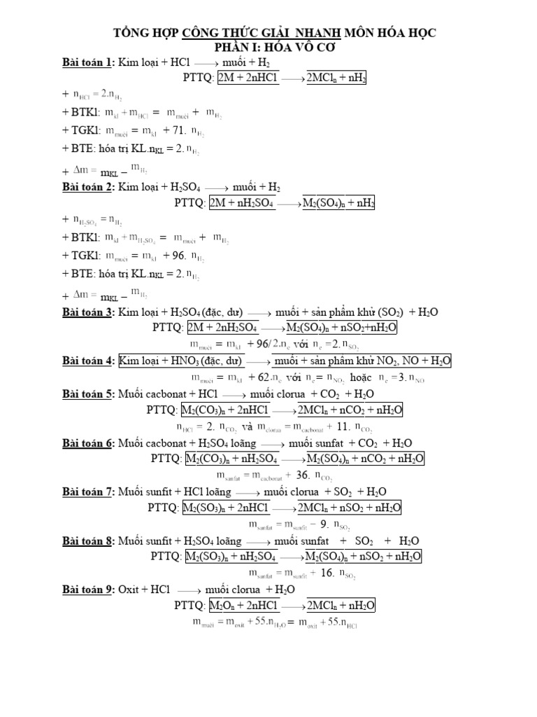 CÔNG THỨC GIẢI NHANH TNKQ MÔN HÓA HỌC | PDF