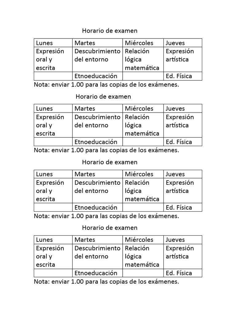 Horario de Examen | PDF