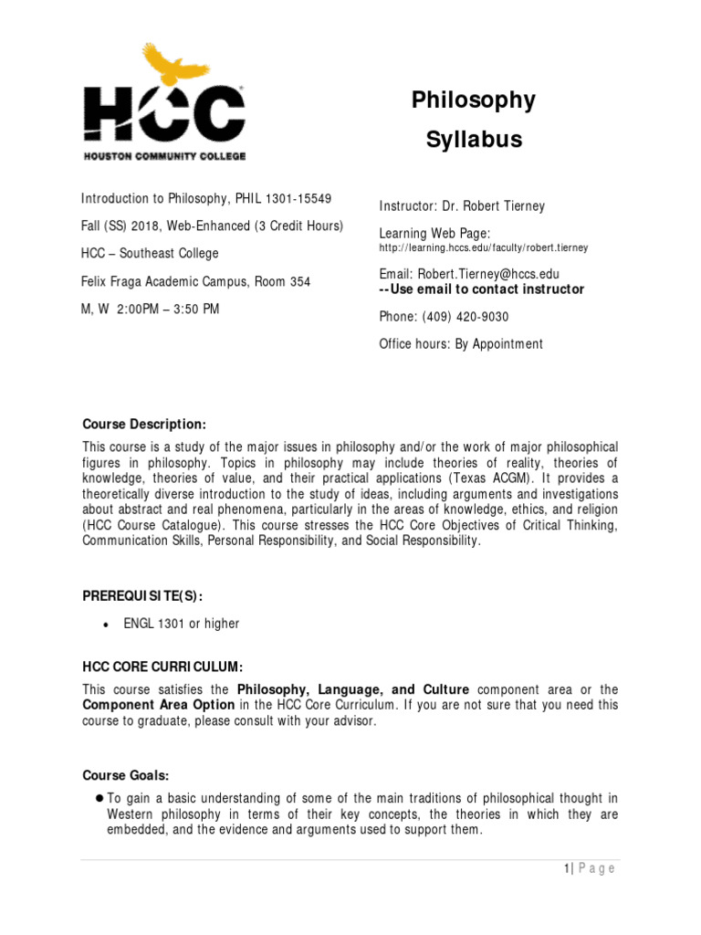 1301 - HCC - Fall 2018 Syllabus - Schedule v2.0. | PDF | Theory ...