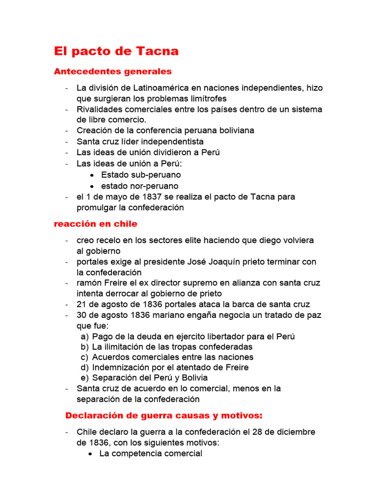 Pacto de Tacna | PDF | América del Sur | Perú