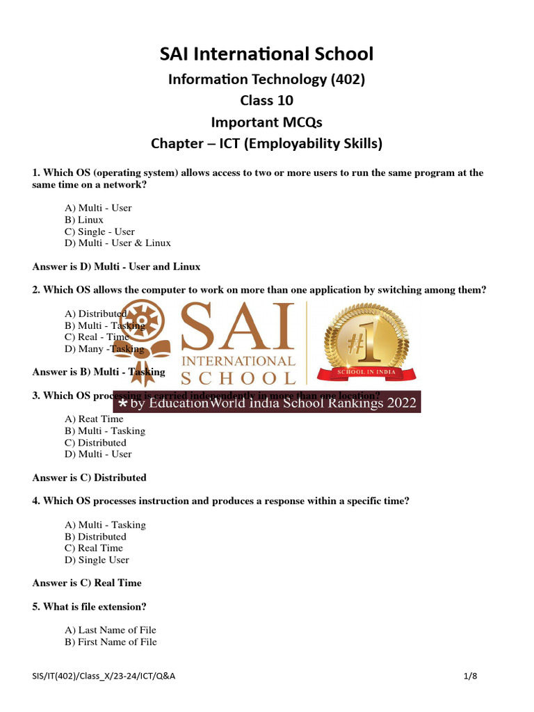 Class 10 ICT MCQs and Q&A Guide | PDF | Computer Virus | Computer File