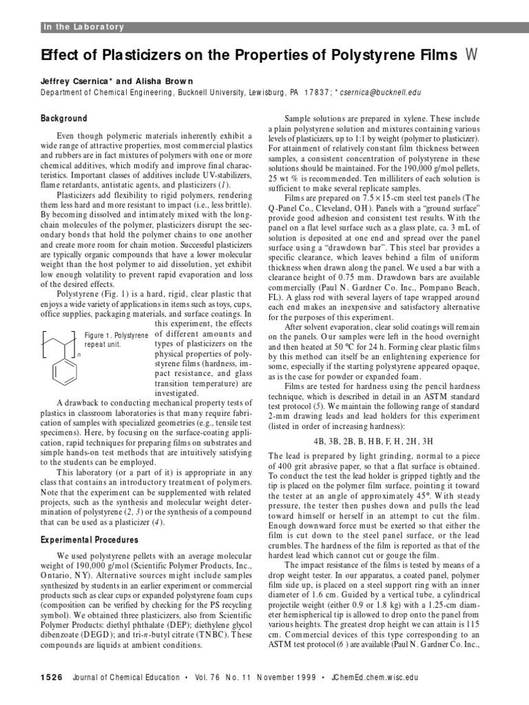 Effect of Plasticizers On The Properties of Polystyrene Films | PDF | Polystyrene | Polymers