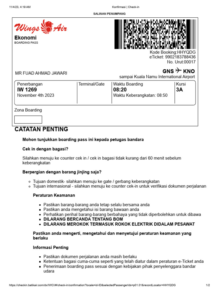 Panduan Cek In Wings Air 2023 | PDF