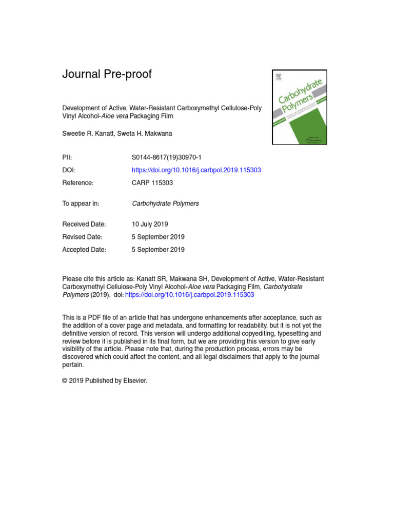 Journal Pre-Proof: Carbohydrate Polymers | PDF | Biopolymer | Differential Scanning Calorimetry