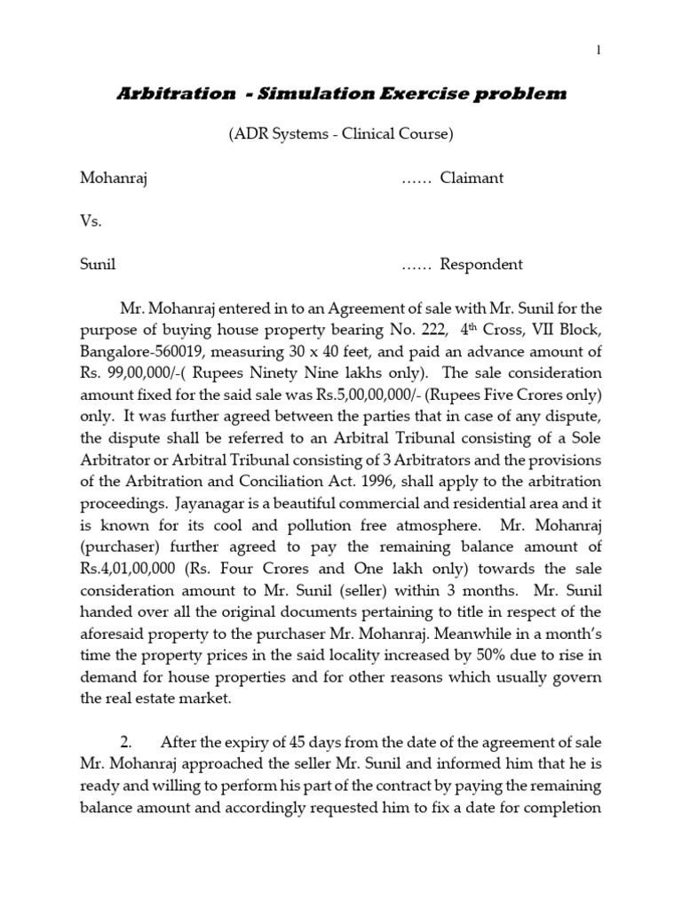 ADR - Arbitration Simulation Exercise Problem | PDF | Arbitration | Alternative Dispute Resolution
