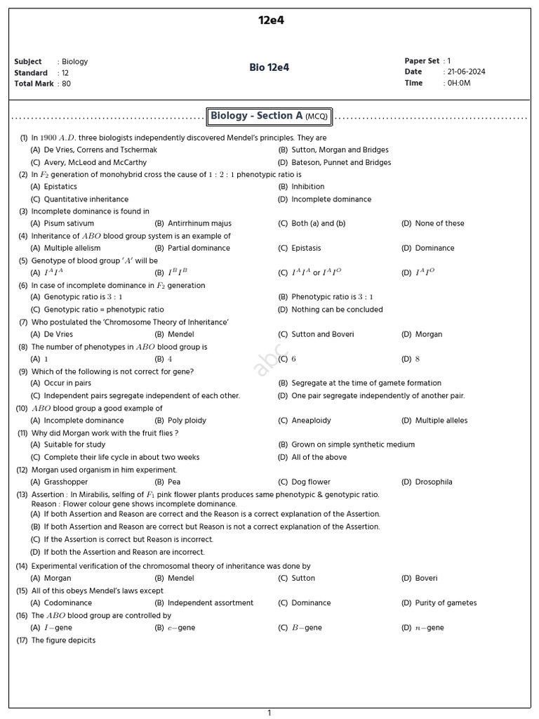 Biology Principles of Inheritance | PDF | Dominance (Genetics) | Genotype