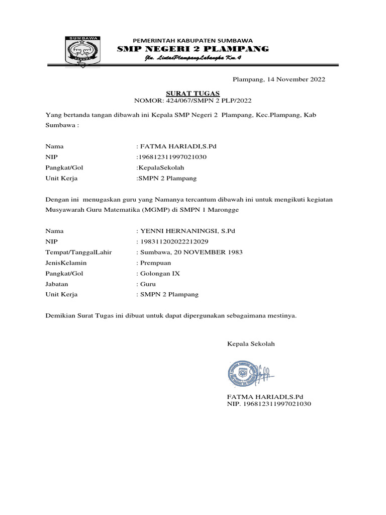 Surat Tugas 2023 Duk | PDF