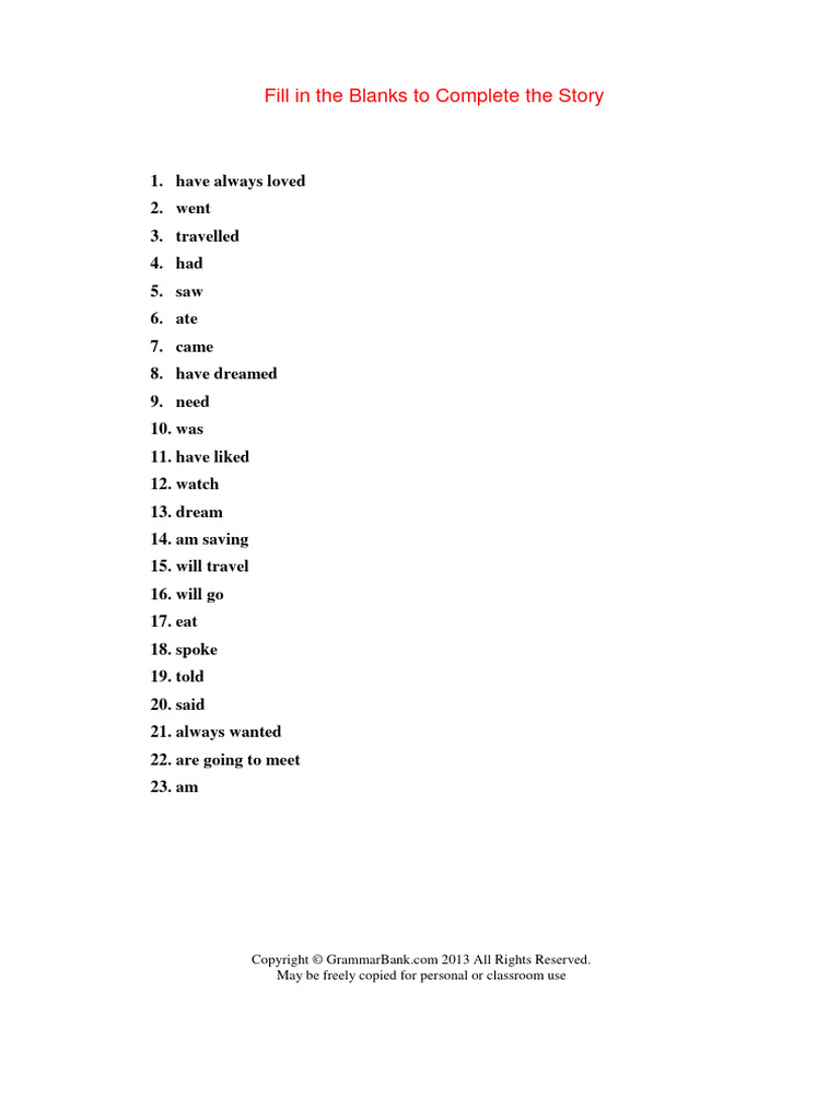 Story Completion Exercise Answers | PDF | Language Arts & Discipline