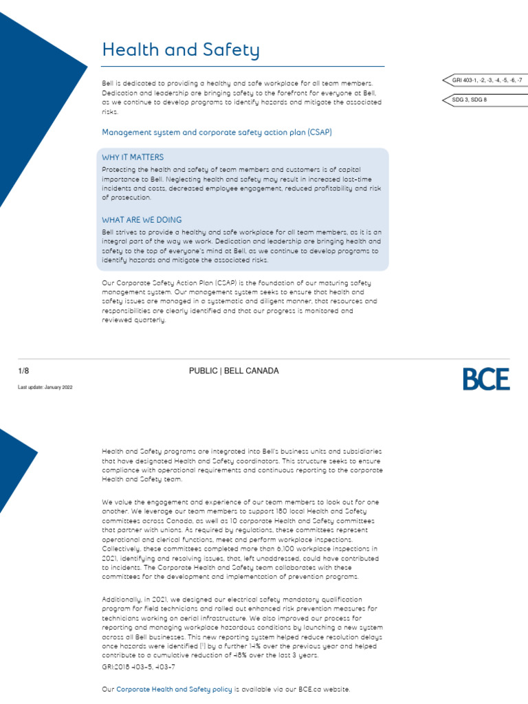 Bell Canada Health and Safety Overview | PDF | Occupational Safety And ...