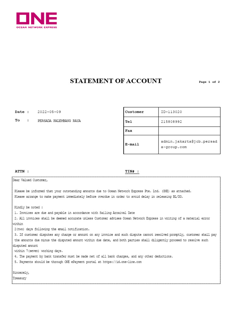 ONE Statement_en | Download Free PDF | Payments | Business