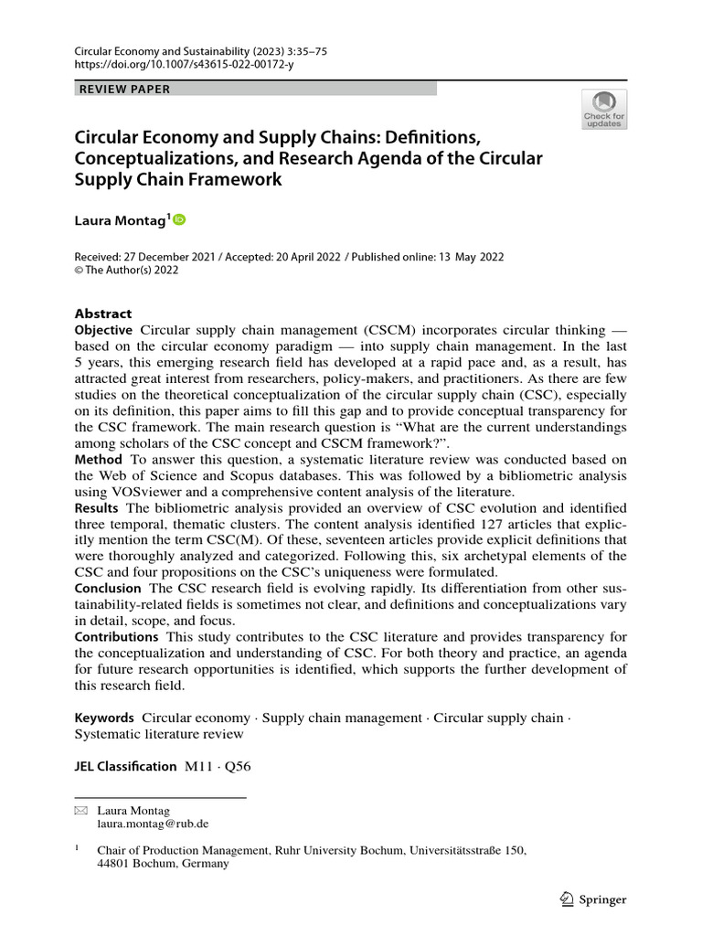 Circular Economy and Supply Chains Definitions Conceptualizations and ...