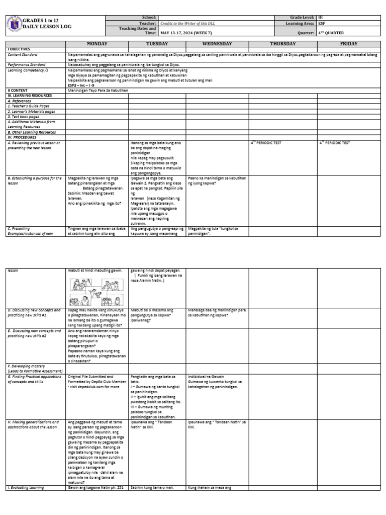 DLL - Esp 3 - Q4 - W7 | PDF