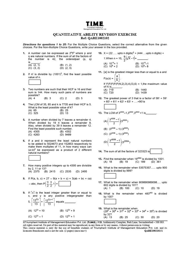 QUANTITATIVE ABILITY REVISION EXERCISE PART 2 | PDF | Mathematical Notation | Discrete Mathematics