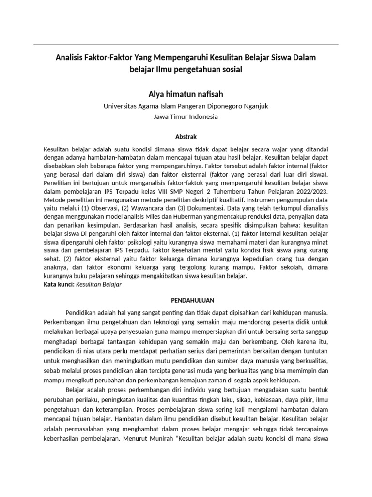 Faktor Kesulitan Belajar IPS | PDF | Karier & Perkembangan