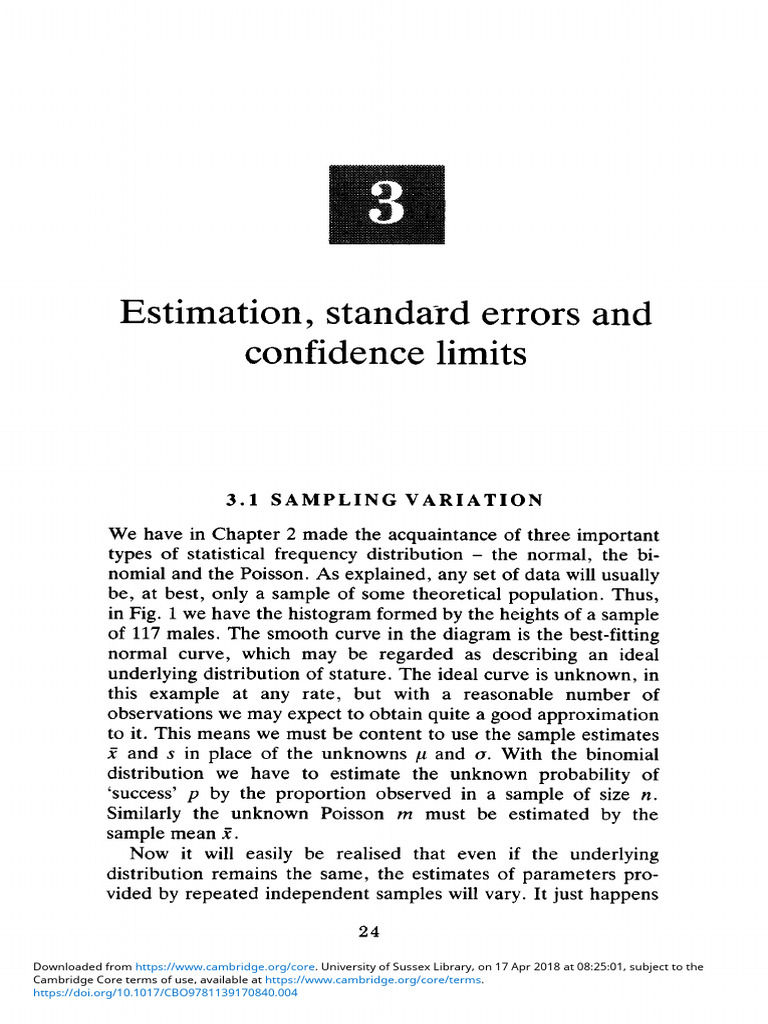 Estimation, Standard Errors and Confidence Limits: 3.1 Sampling Variation | PDF | Standard Error ...