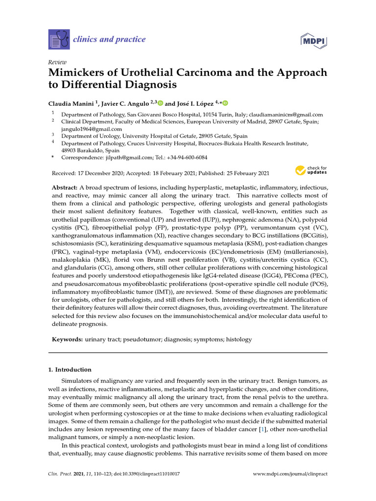 Mimickers of Urothelial Carcinoma and The Approach To Differential ...